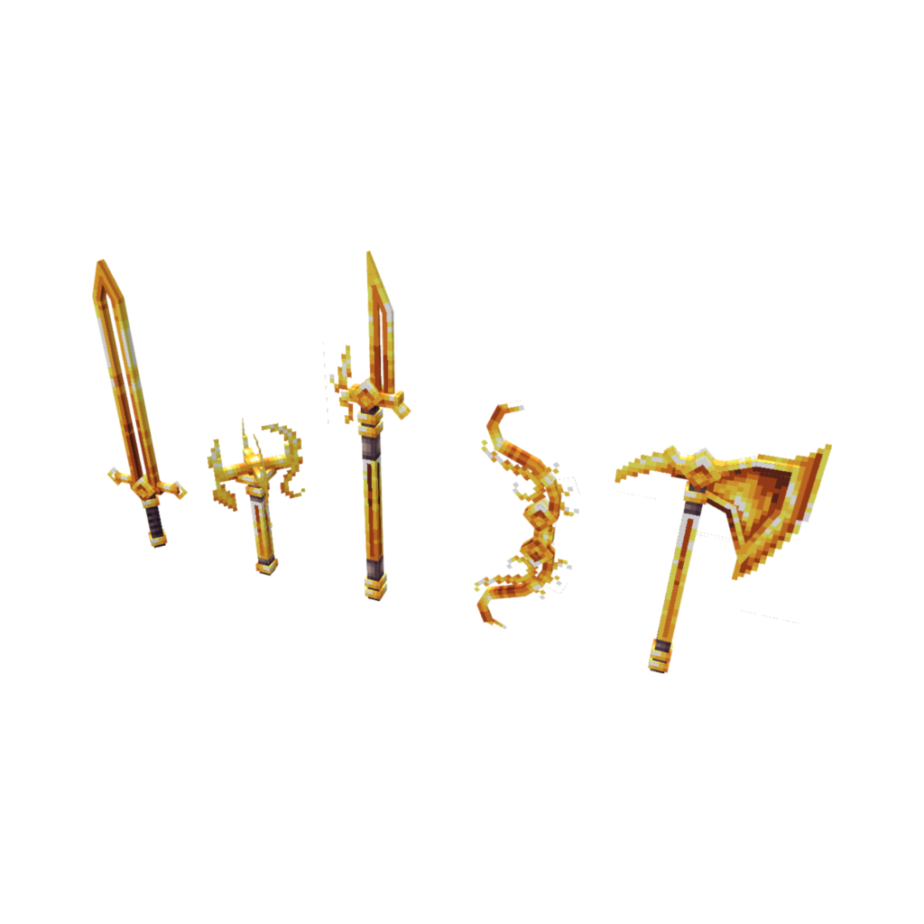 Pure Gold Weapon Set - Pixel Art 3D Model Asset Store| EliteCreatures
